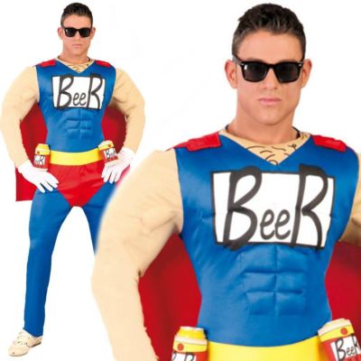 Adult Mens Duff Beer Man Superhero Fancy Dress Stag Alcohol Costume ...