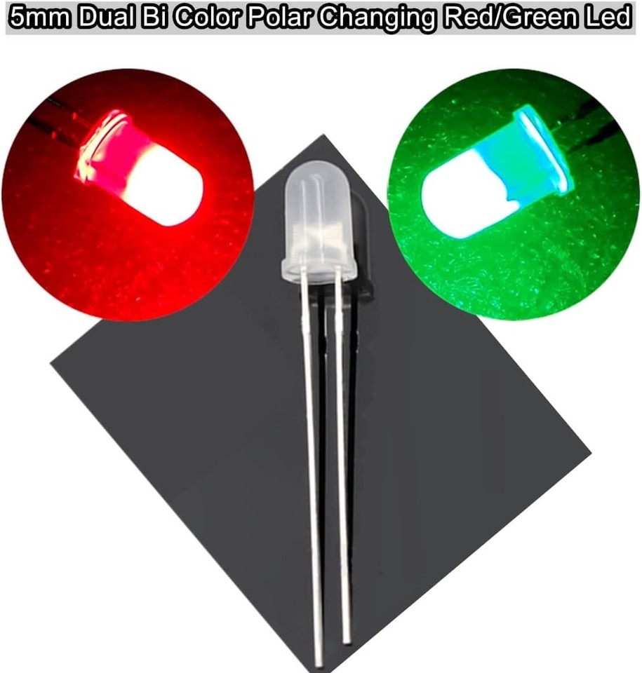 100PCS 5mm Dual Bi Color Polar Changing Red/Green Led Diffused LEDs 2 ...