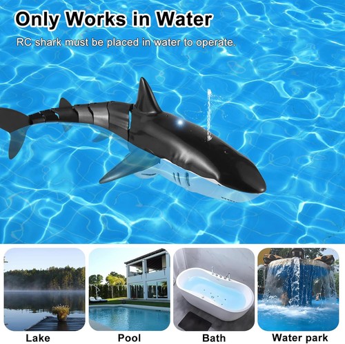 Kids RC Whale Shark Boat 2.4GHz Remote Control Diving Water Spray Light ...