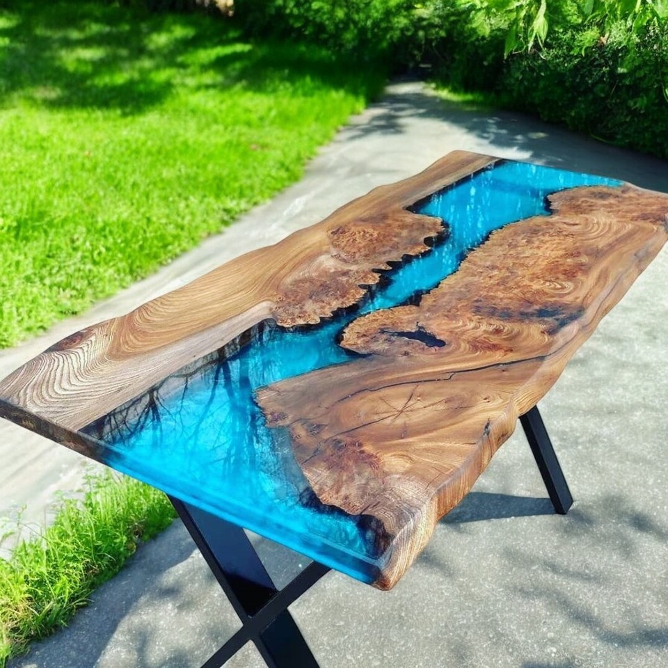 Custom Epoxy Resin Dining Tabletop Handmade Wooden Countertop Slab Farmhouse Dec | eBay