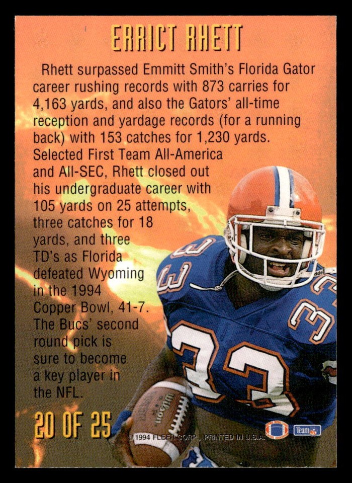 Errict Rhett 1994 Fleer NFL Prospects Rookie Card #20 Florida Gators | eBay