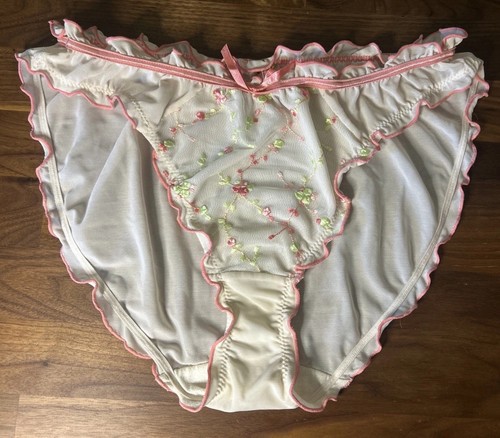 Vtg QT Sheer Second Skin Mesh Panties Pink Nylon HiCut Bikini Sz 8 ...