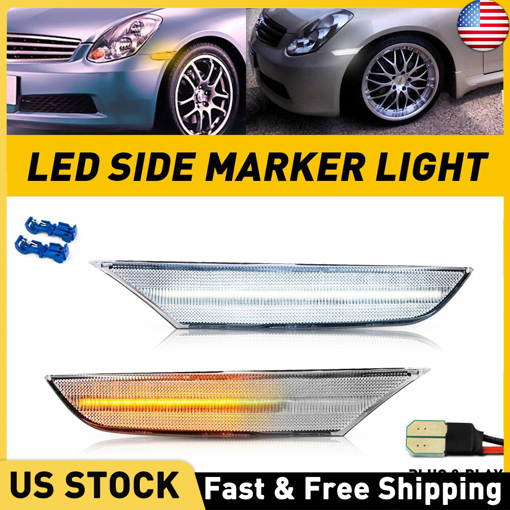For 2003-2006 Infiniti G35 Sedan White LED Front Bumper Side Marker ...