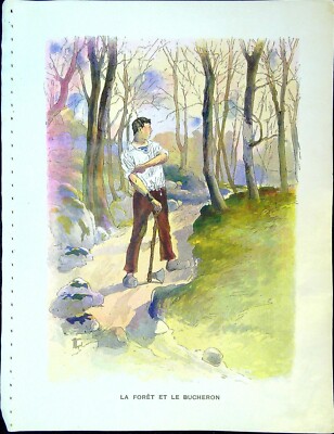 Old Print Engraving - The Forest And The Woodcutter - Fable By La ...