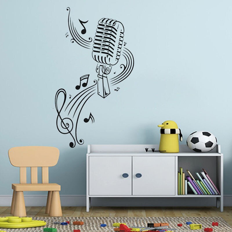 Vinyl Wall Decal Microphone MIC Music Musical Notes Art Interior Decor ...