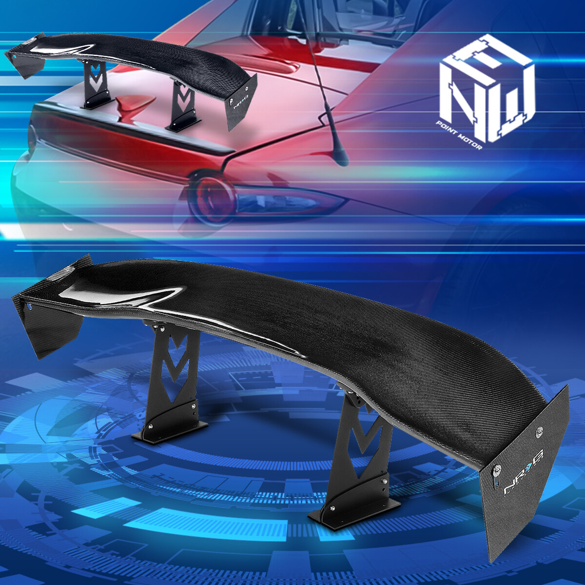 NRG CARB-A590-LOGO 59" L x 11" W Large Carbon Fiber Spoiler Wing w ...