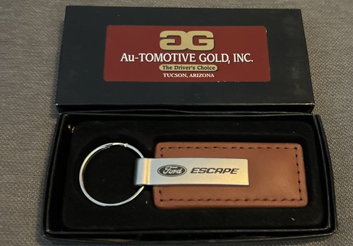 FORD ESCAPE Brown Leather & Metal Keychain NEW IN BOX | eBay