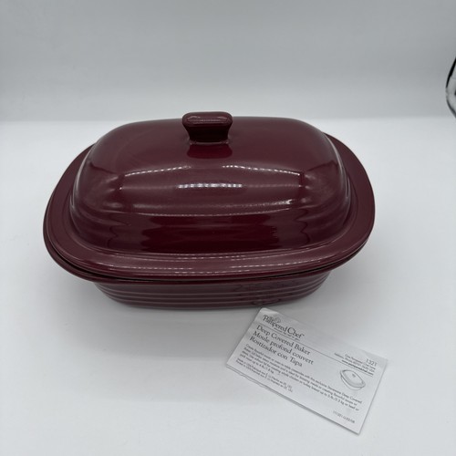 Pampered Chef 3.1 Qt Deep Covered Baker W/ Lid Cranberry Red Stoneware ...