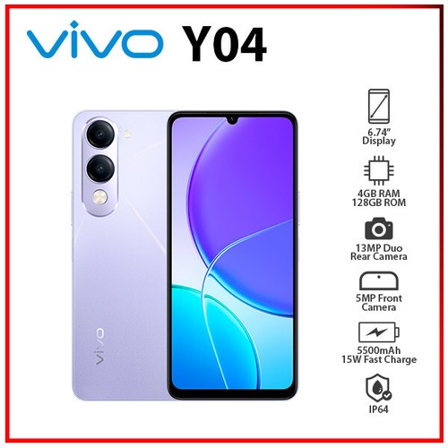 (New) VIVO Y04 4GB+128GB VIOLET Dual SIM Octa Core Unlocked Android ...