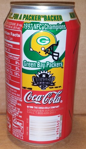 Coke Coca-Cola 12 oz Can 1997 NFC Champions Green Bay Packers Packer ...