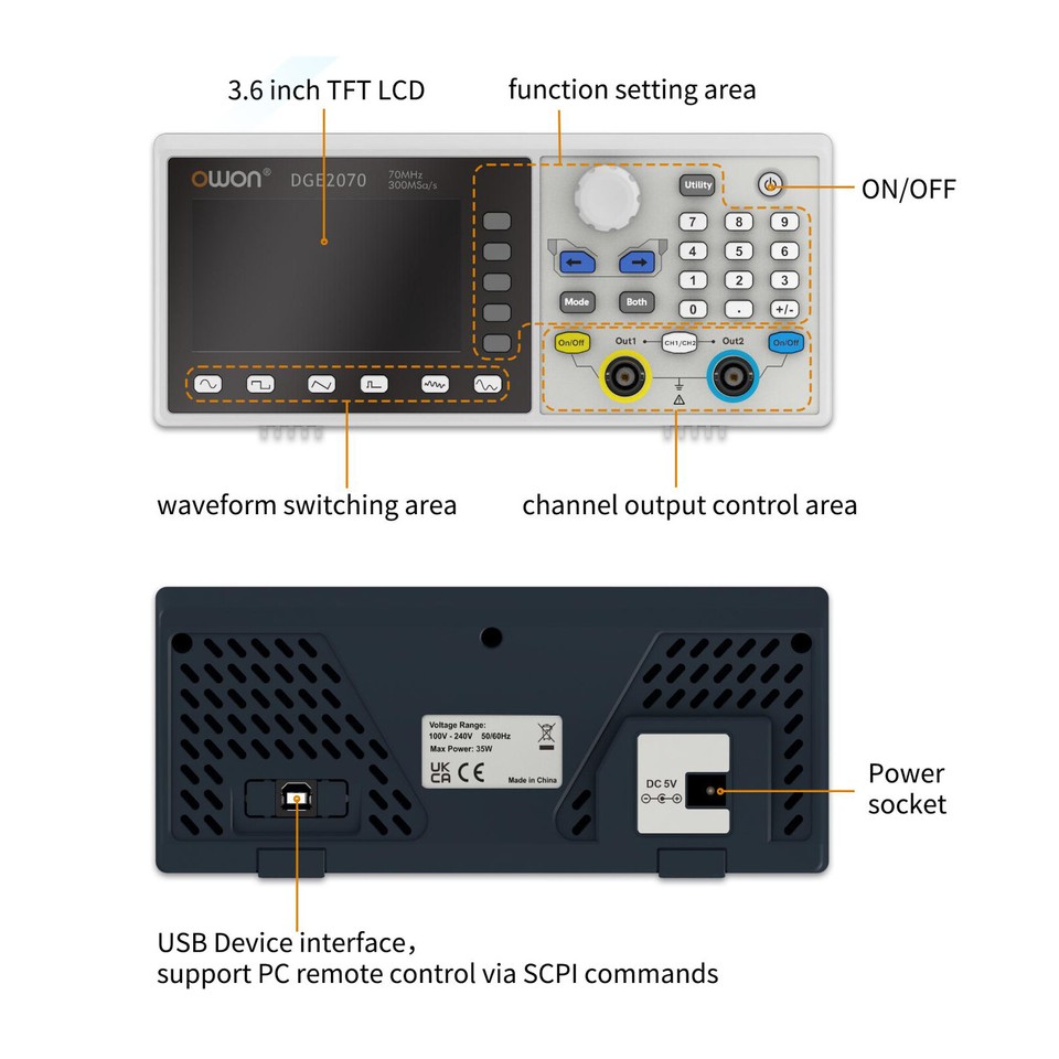 OWON DGE2035/2070 Series Arbitrary Waveform Generator 35MHz/70MHz 300MSa/s | eBay