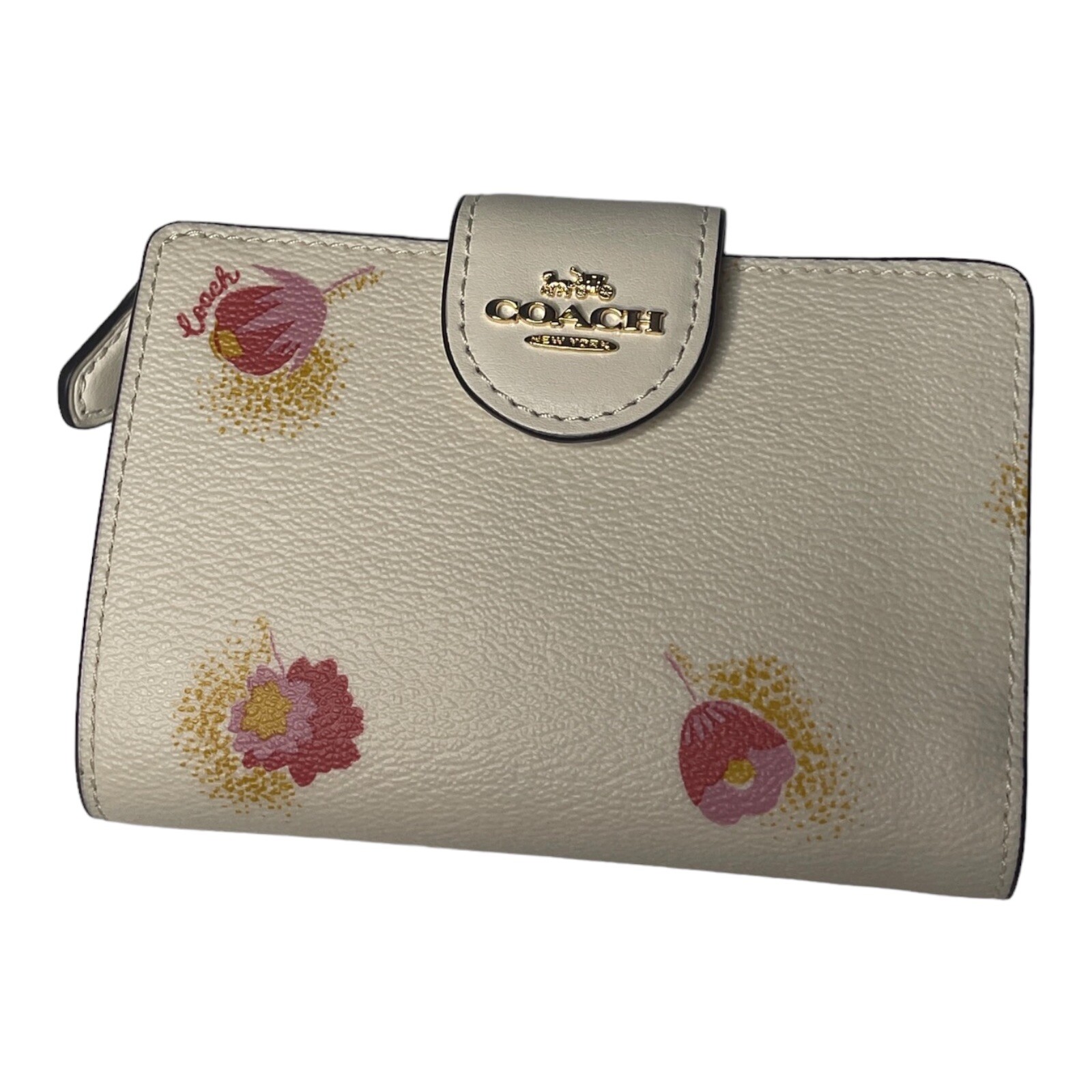 Coach Medium Corner Zip Wallet With Multi Floral Print Chalk With Pink ...