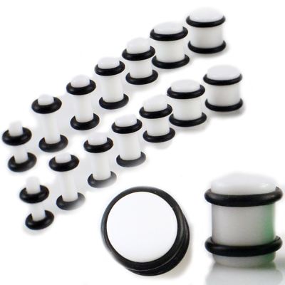 WHITE 18Pc Ear PLUG Kit Gauges Set PAIRS 14G 12G 10G 8G 6G 4G 2G 0G 00G ...