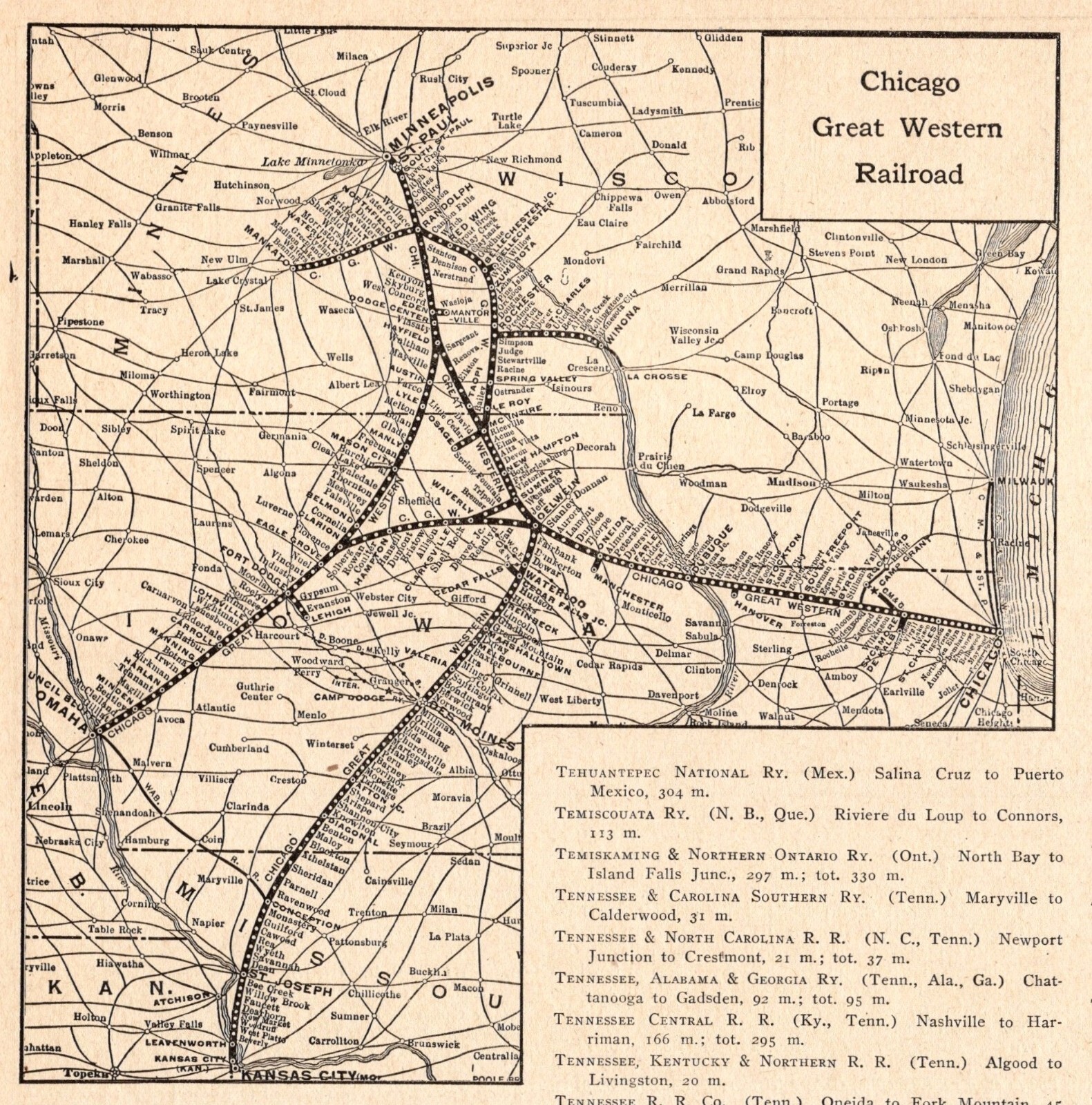 1929 Antique CHICAGO GREAT WESTERN Railroad Map Vintage Railway MAP ...