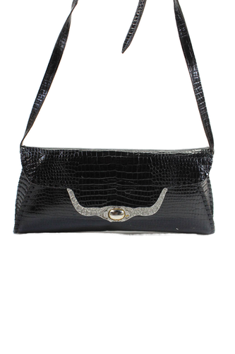 Glen Miller for Ann Turk Womens Leather Mock Croc Foldover Shoulder Bag ...