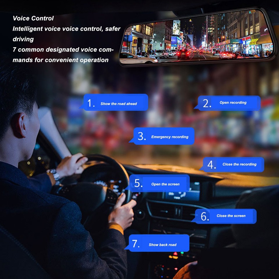 (K66)9in Rear View Mirror Car Recorder Full Touch Screen Mirror Dash ...