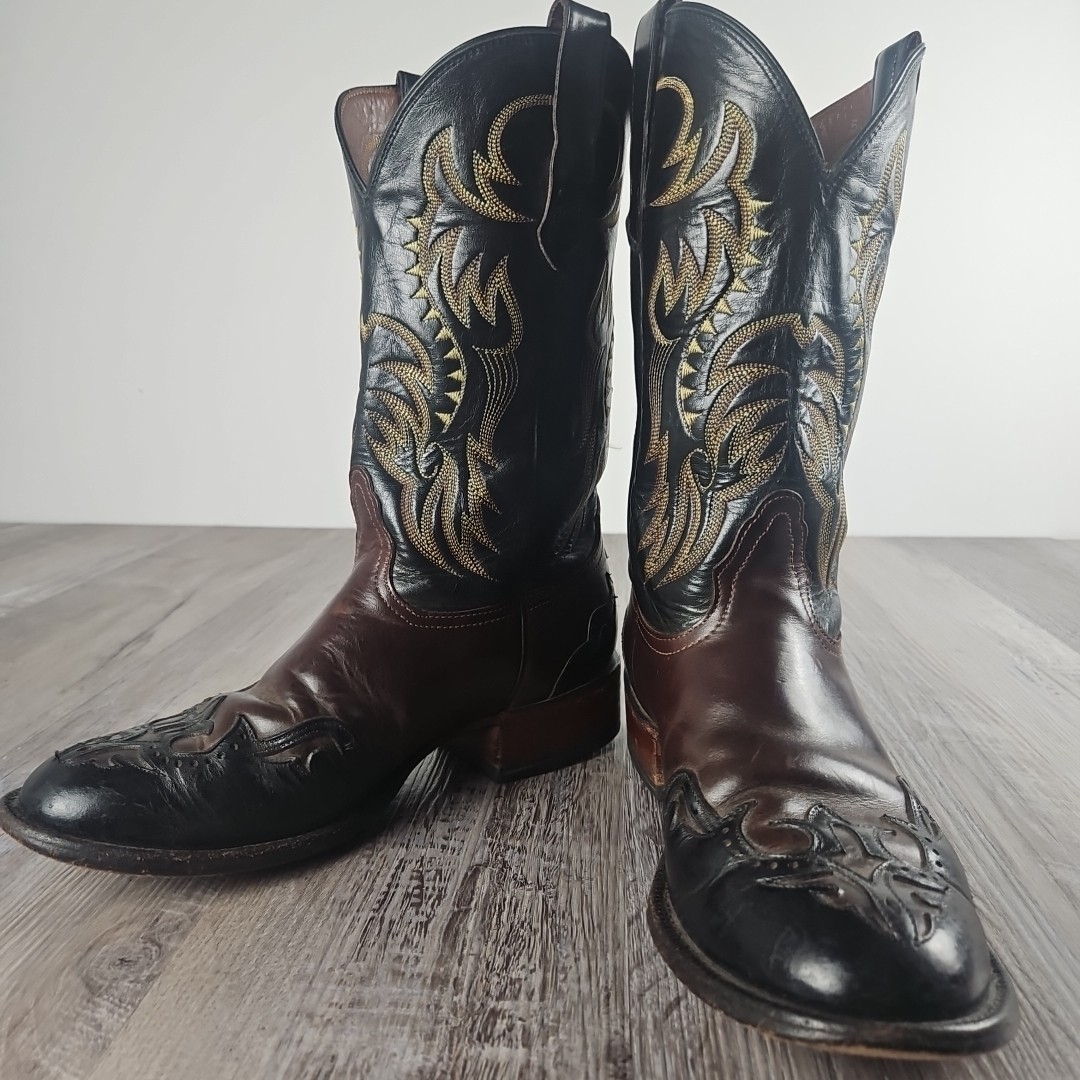 Nocona Western Boots Mens 8.5 Two Tone Leather Brown Green Cowboy USA ...