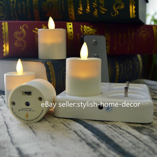 Set of 4 Luminara Rechargeable Tea Light Flameless Led Candles Ivory ...
