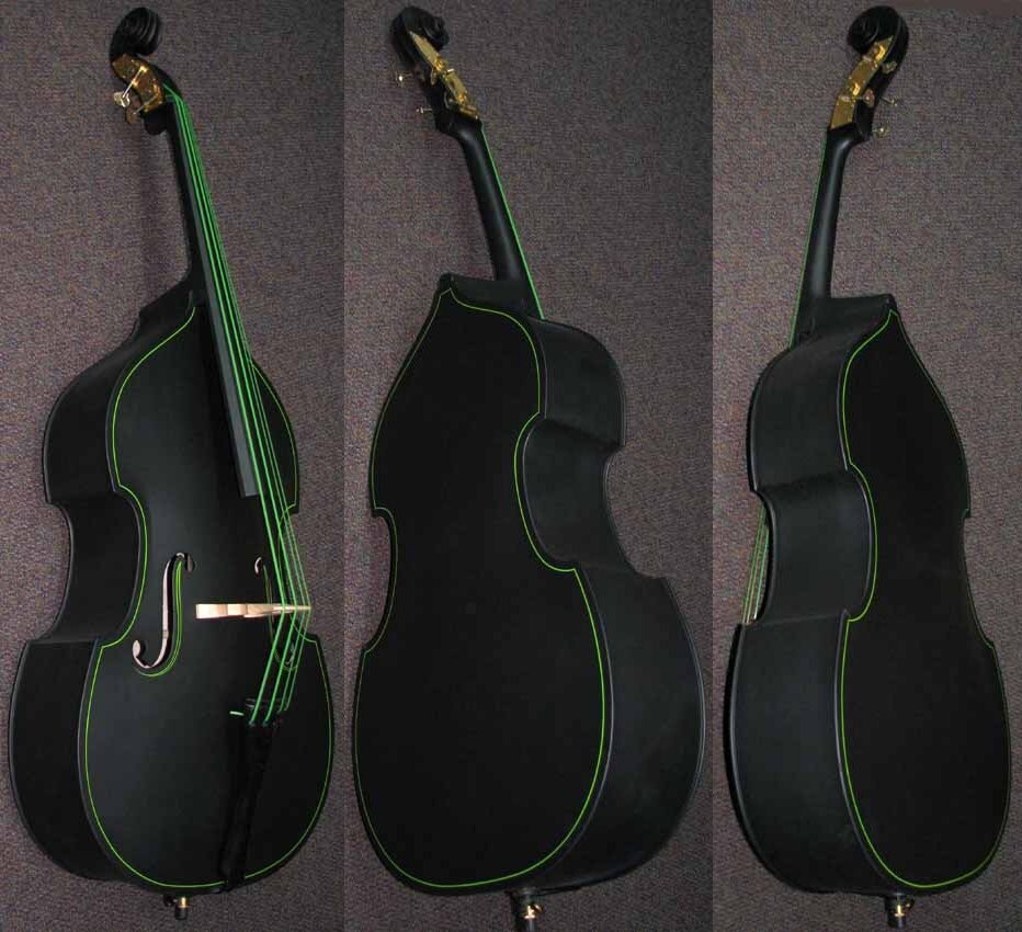 BLACK w/BRIGHT GREEN PINSTRIPING Upright Double Bass 3/4 SIZE AWESOME ...