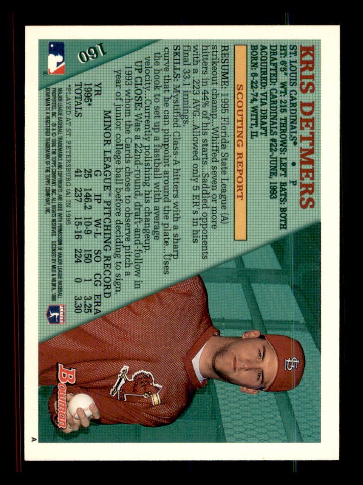 1996 Baseball Bowman Kris Detmers St. Louis Cardinals #160 RC3 | eBay