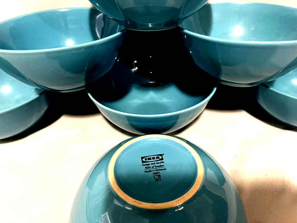 Ikea 15199 Set Of 7 Turquoise Cereal/Soup Bowls 6 1/4" | eBay
