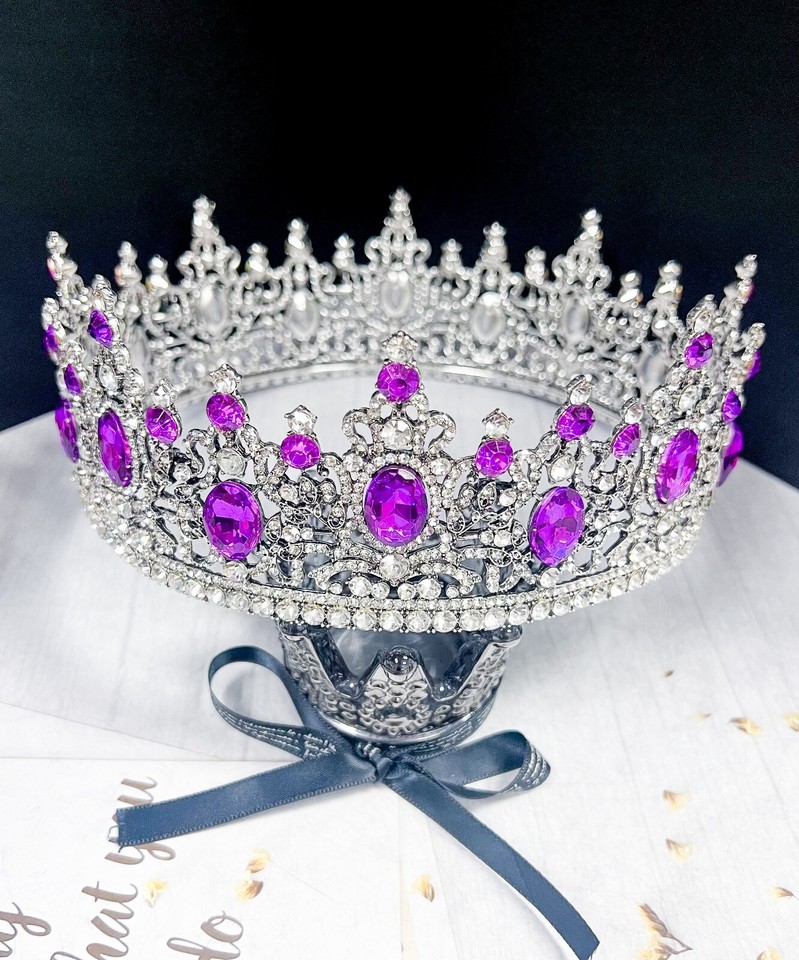 Royal King Crown, Purple Crystal Crown, Silver Wedding Crown, Prom ...