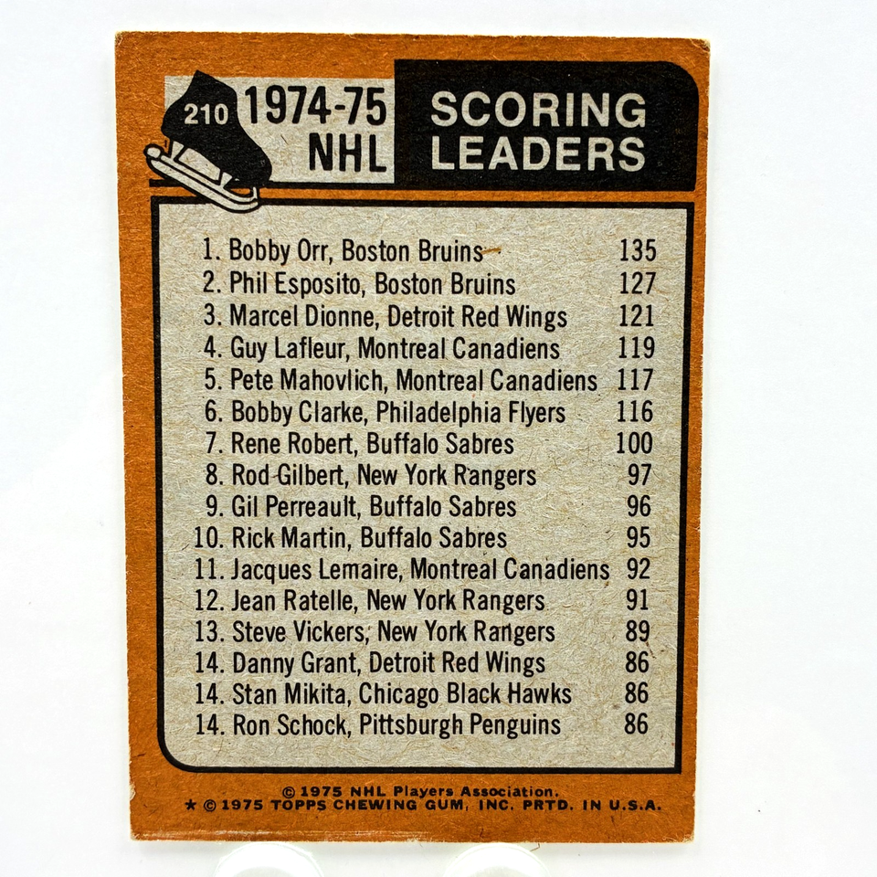 Bobby ORR Phil ESPOSITO DIONNE 1975 Topps #210 1974-75 NHL Scoring ...