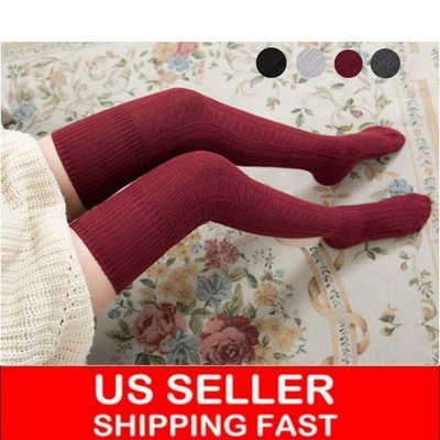 Women Lady Cable Knit Extra Long Boot Socks Over Knee Thigh High Warm ...