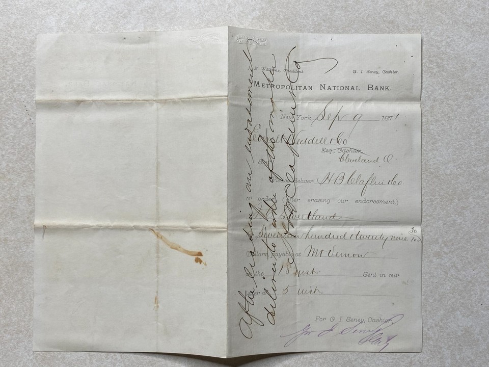SBi92 Vintage Letterhead 1871 Metropolitan National Bank New York City ...