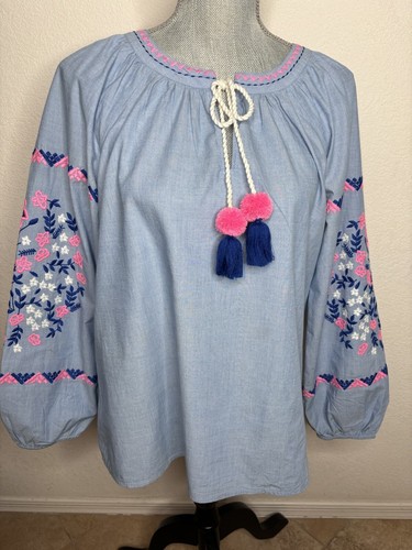 Lilly Pulitzer Keela Embroidered Top In Bluebell Chambray Size S | eBay