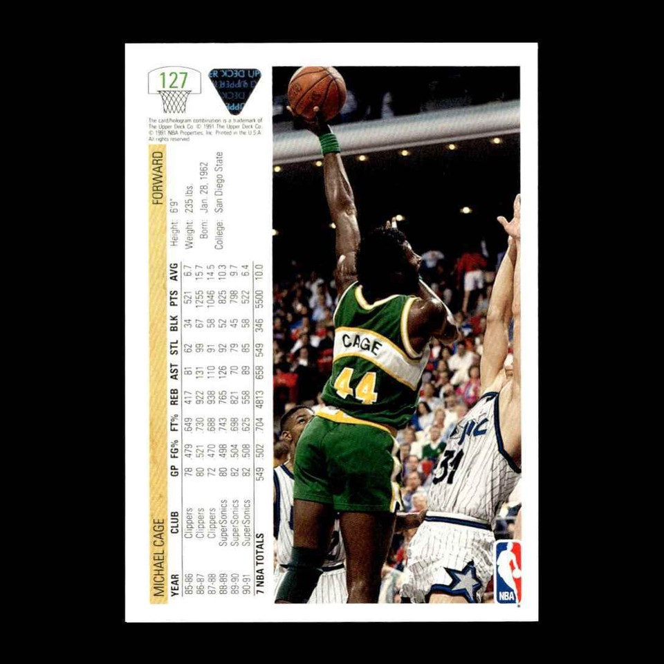 Michael Cage 1991-92 Upper Deck Seattle SuperSonics #127 R328T 54 | eBay