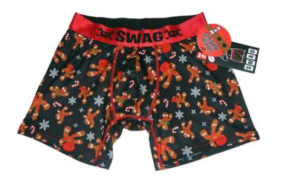 SWAG Christmas Ninja Bread Men Gingerbread Satin Band Black Boxers Men ...