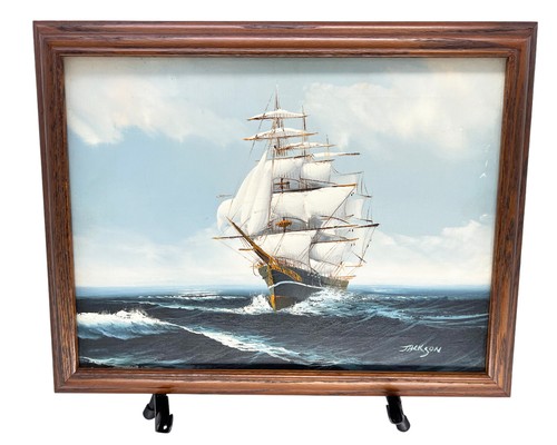 VTG Hewitt R Jackson Maritime Clipper Ship Calm Sea Framed Oil Canvas ...