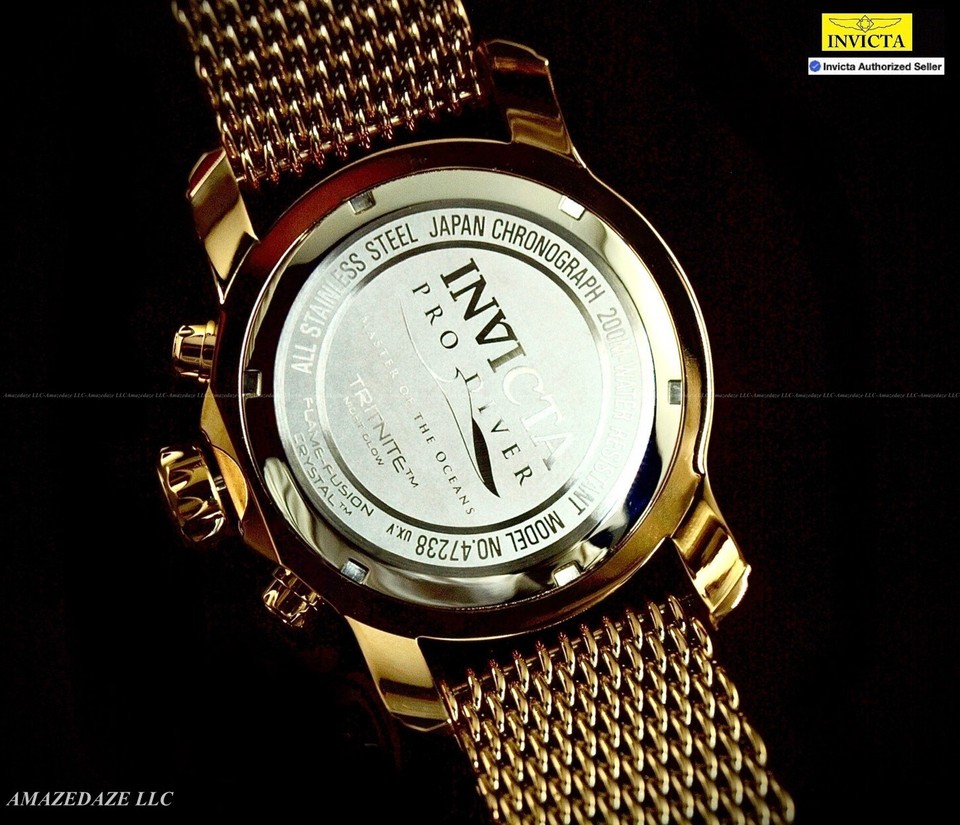 NEW Invicta Men 48mm Pro Diver Scuba Chrono Mesh Bracelet BLACK DIAL SS ...