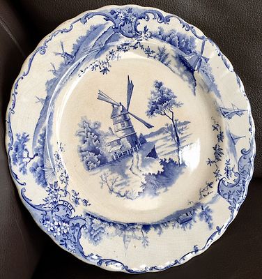 Antique Heavy Victorian English Grimwades Blue "Delph" 9.5"/24cm ...