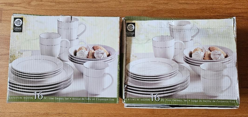 2 sets New Gibson Everyday Platinum Moon 16 Piece Place Settings ...