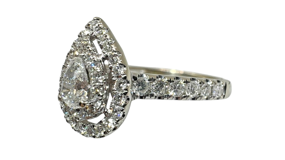 14K Approx 0.90Ct Pear Shaped Double Halo DIA Engagement Ring Size 6.75 ...