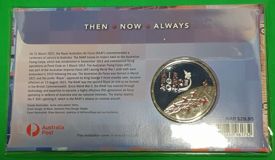 2021 RAAF Air Force 100 yrs Postal Stamp & Medallion PMC / PNC - ONLY ...