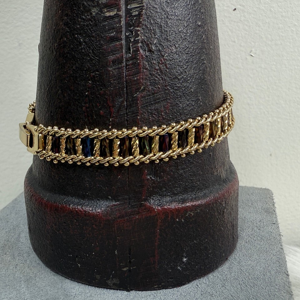 PREMIER DESIGNS Multi-colored Glass Bugle Bead Bracelet Gold tone 7.25 ...