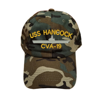 100% COTTON GREEN CAMO CAMOUFLAGE USS HANCOCK CVA-19 BATTLESHIP CAP HAT ...