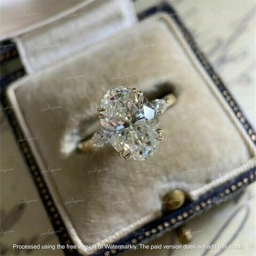 3Ct Oval Cut Lab Created Diamond Solitaire Engagement Ring 14K Gold ...