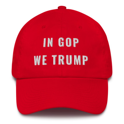 IN GOP WE TRUMP embroidered Text MAGA RED Hat USA Republican Campaign ...