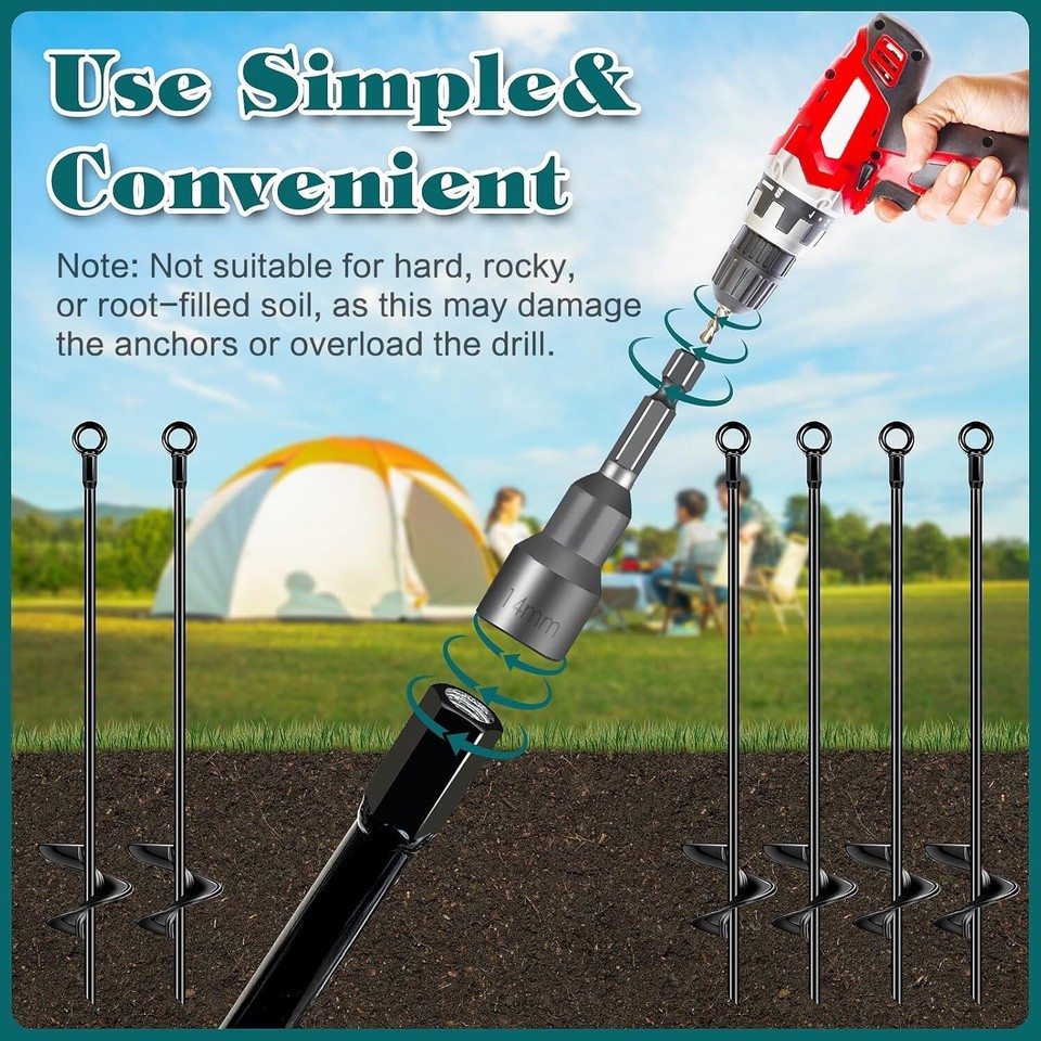 6 Pcs 30 Inch Auger Earth Anchor Shed Anchor Kit Spiral Blade Heavy ...