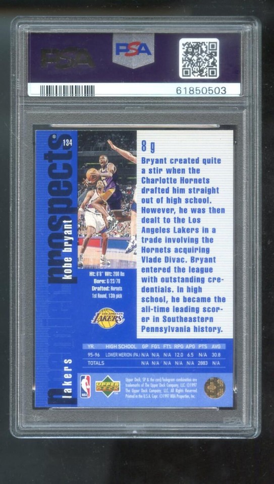1996-97 Upper Deck SP #134 Kobe Bryant ROOKIE RC PSA 8 Graded Card NBA ...