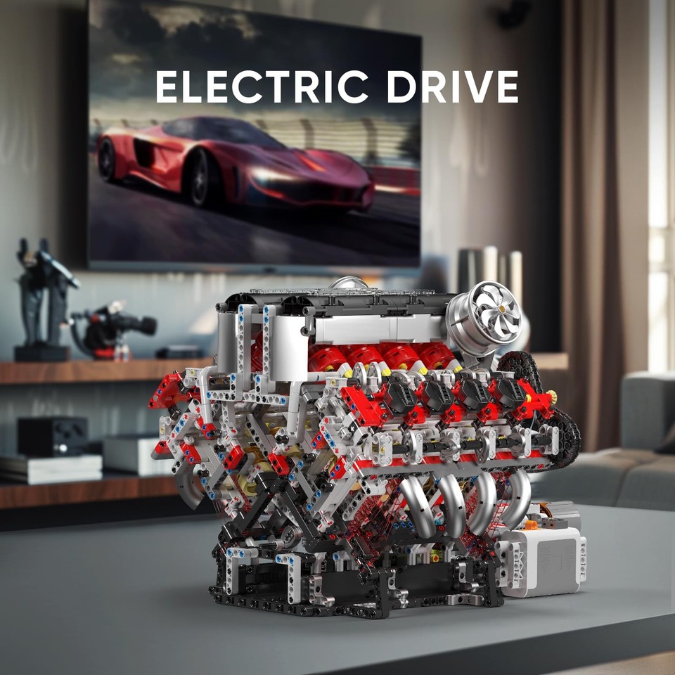 V8 Engine Model Kit That Runs - MOC Engineering Building Blocks Set ...