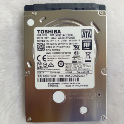 Toshiba Laptop Hard drive 500GB 7200RPM SATA. 7MM Ultra Thin ...