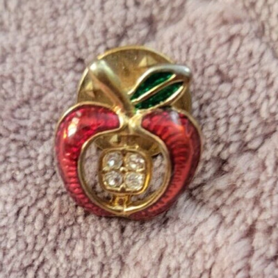 Red Apple Pin with 4 Clear Rhinestones Lapel Pin Gold Toned | eBay