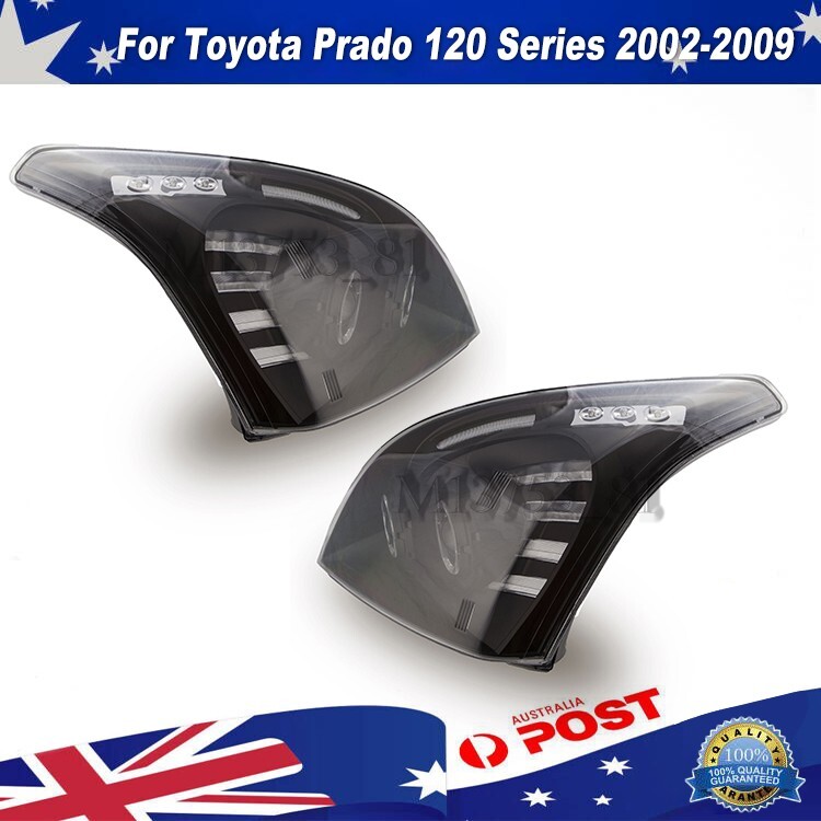 LED Headlights Pair Angel Eye Black to suit Toyota Prado 120 Series 02 ...