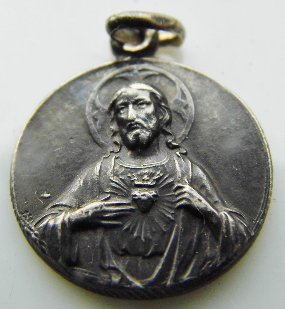 Antique Silver Scapular Holy Medal by Jean Balme Sacred Heart of Jesus ...