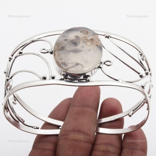 Montana Agate Gemstone Jewelry Silver Plated Sister Gift Adjustable Bangle | eBay